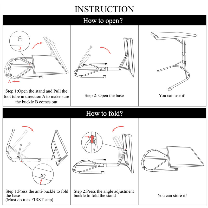 Ebern Designs Multi-Functional Personal Activity Dining Adjustable Work Laptop Folding Tv Tray ...